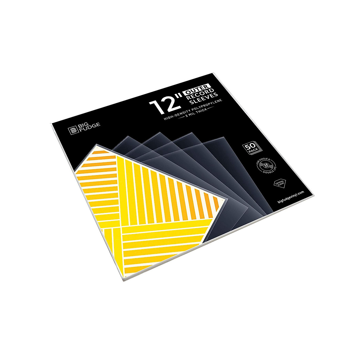 BIG FUDGE 50x Vinyl Record Sleeves 12" LP | Durable & Wrinkle-Free Outer Sleeves | Crystal Clear & High-Density Polypropylene | 3 mil Thick, 12.75” x 12.75” | Fits Most Gatefolds and Double LPs