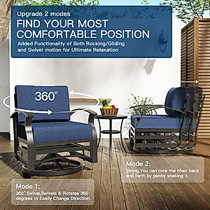 Kullavik Aluminum Patio Furniture Set,8 Pieces 9 Seat Metal Outdoor Furniture Conversation Set w/Patio Square Table Heater &Swivels,Navy Blue