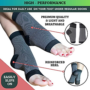 KEVVI Ankle Compression Socks - Relieve Foot Pain & Swelling - Open Toe - Unisex (Grey, L)