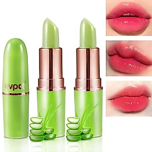 BINGBRUSH Color Changing Lipstick Queen,PH Mood Long Lasting Lip Gloss Korean Lip Balm Tinted Magic Makeup Moisturize Lipstick Set (2pcs Aloe, 2 Count (Pack of 1))