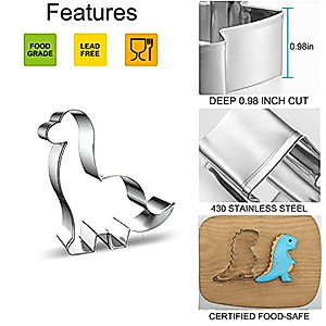 Dinosaur Cookie Cutters for Kids, 5 PCS Dinosaur Biscut Molds Stainless Steel Metal Cutter for Dinosaur Themed Birthday Party Baby Shower DIY Cake Decoration