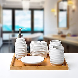 YUEYOULII Shampoo Dispenser Soap Dispenser Set Creative Ceramic Soap Dispenser Wash Mouth Cup Toothbrush Cup Storage Soap Tray Bathroom Five-Piece Set Soap Dispenser for Kitchen (Color : White)