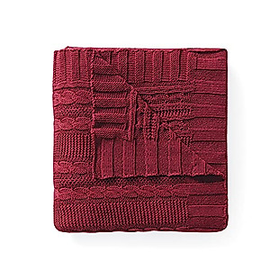 VCNY Home | Dublin Collection | Throw Blanket - 100% Cotton in Cable Knit Weave, Ultra Plush, Luxuriously Warm - for Bed, Couch, or Chair, Throw, Red 50x70