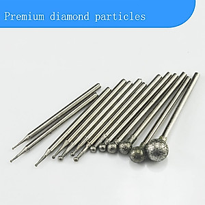 Luo ke 13 Pcs Ball Shape Diamond Burr - 3/32'' Shank Diamond Ball Burs Stone Carving Bits for Dremel Rotary Tool