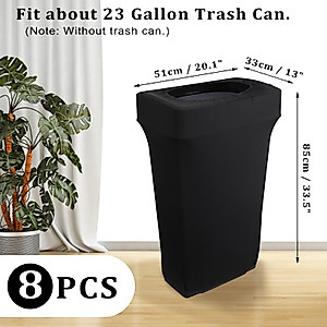 BSTKEY 23 Gallon Stretch Spandex Trash Can Cover, 8 Pack Outdoor Fitted Waste Container Cover Rectangular Garbage Can Covers for Wedding Party Commercial Fundraiser Decor, Without Trash Can (Black)