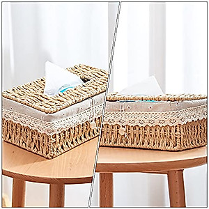 Cabilock Tissue Holders Decorative Woven Tissue Box Cover Rustic Tissue Box Retro Rectangular Rattan Tissue Holder for Disposable Paper Facial Tissues Car Tissue Holder