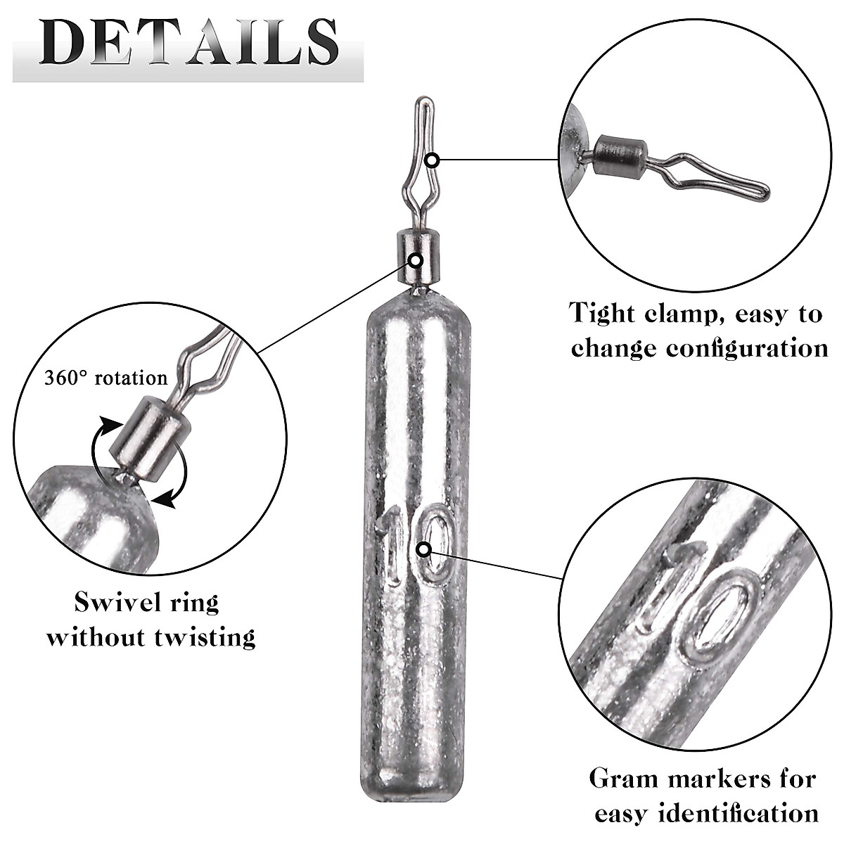 Drop Shot Weights Assortment Freshwater and Saltwater Fishing Sinkers Weights Skinny Pencil Weights Fishing Snagless Sinker Rigs Fishing Weights Hook Swivels for Bass Fishing Catfishing (30PCS KIT)