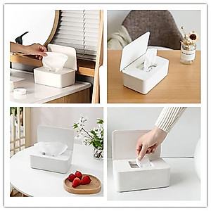 Wipes Dispenser Holder,Tissue Storage Box Case Wet Baby Wipes Case Baby Wipe Holder with Lid for Home Office Desk, Dorm, Kitchen, Washroom, Vanity (White+Pink)