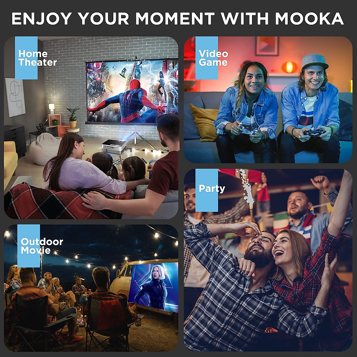 Projector with WiFi and Bluetooth, Native 1080P Movie Projector with 8500L HD, 4K & 300" Screen Supported, Mini WiFi Video Projector, Protable Projector with Carrying Bag