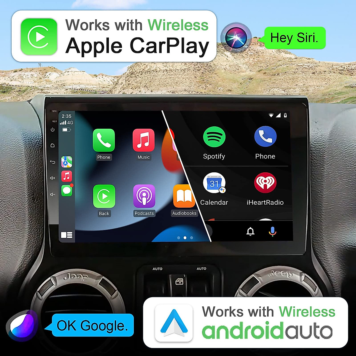 IYING 10 Inch Car Stereo Radio Wireless CarPlay Android Auto 4GB+64GB 8-Core 1280x720 Touch Screen Android 10 for Jeep Wrangler 2011-2014 AM/FM WiFi Bluetooth GPS Navigation in-Dash Car Multimedia