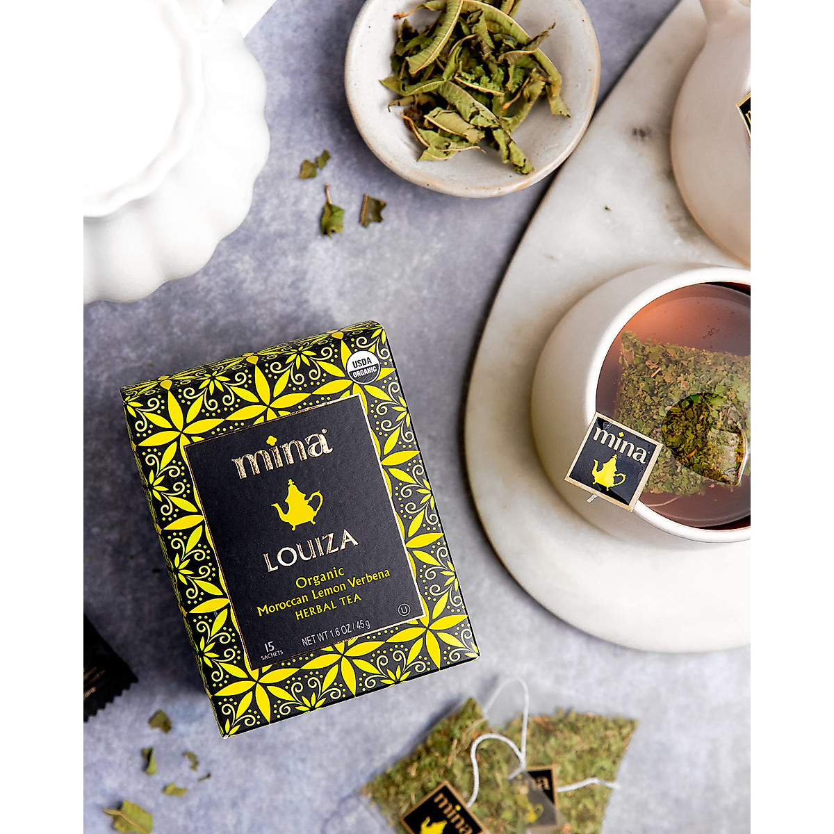 Mina Louiza, Organic Moroccan Lemon Verbena Herbal Tea, 15 Biodegradable Sachets