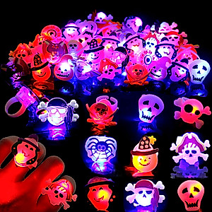 DERAYEE Halloween LED Rings for Kids, 50Pcs Light Up Ring Toys Halloween Party Favors Flash Finger Lights Glow in The Dark Treats Goodie Bag Fillers