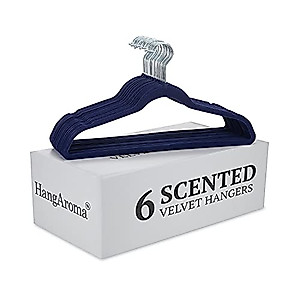 HangAroma Non-Slip Scented Velvet Hangers - Heavy Duty Clothes Hanger - Ultra Thin Space Saving 360 Degree Swivel Hook - Ideal for Coats, Jackets, Pants, & Dress - Fresh Air - 6 Pack