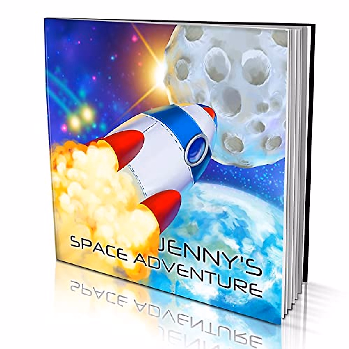 Personalized Story Book by Dinkleboo - "Space Adventure" - A Story About Your Son or Daughter Going to The Moon - for Children Aged 2 to 8 Years Old - Soft Cover - Smooth, Glossy Finish (8"x 8")