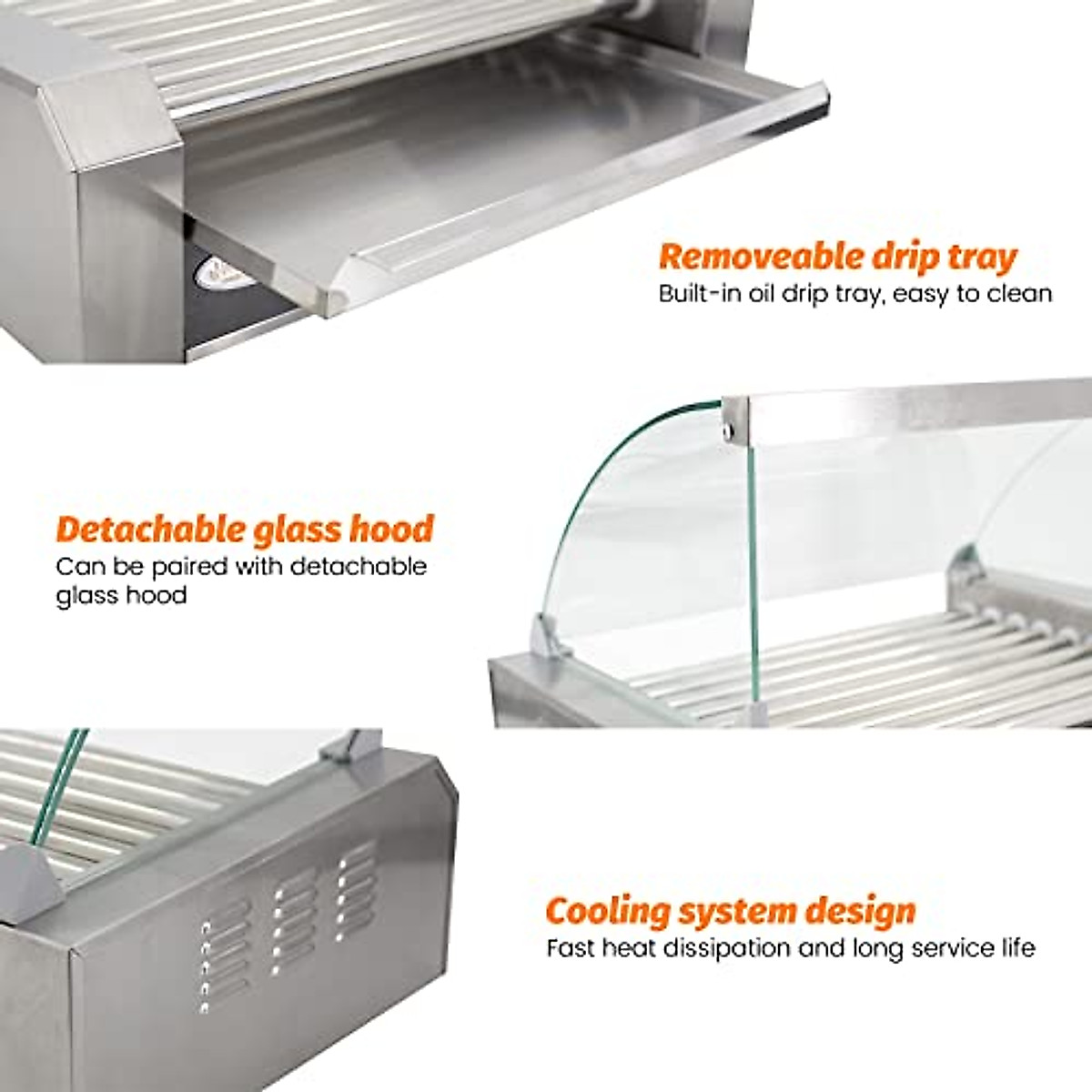 Hakka Commercial Hot Dog Roller Grill with 9 Rollers