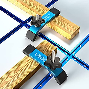 UTOOL 2 Pack T-Track Hold Down Clamps Kit, 6-1/3" L x 1-1/5" Width, Heavy Duty Anodized Clamps for Woodworking, Starlight Blue