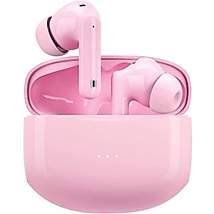 Active Noise Cancelling Wireless Earbuds in-Ear Bluetooth Headphones, IPX7 Waterproof Hi-Fi Stereo Earphones for Smart Phone Computer Laptop (Pink)