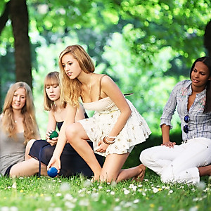 13-Piece Wood Bowling Set - Indoor/Outdoor Bowling Game for Adults and Kids Ages 3 and Up - 10 Wood Pins, 2 Balls, and Carrying Bag by Hey Play (Blue)