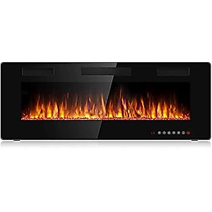BOSSIN 50 inch Ultra-Thin Silence Linear Electric Fireplace, Recessed Wall Mounted Fireplace, Fit for 2 x 4 and 2 x 6 Stud, 12 Adjustable Flame Color & Speed,Touch Screen Remote Control with 8h Timer