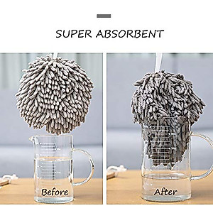 RINTATI Microfiber Hand Towel For Bathroom Blue and Grey Chenille Fluffy Decorative Small Soft Towel Ball with Loop for Kitchen Powder Room.