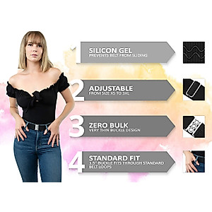 ONE-BELT No Show Invisible Elastic Belts for Women | Non Slip | Fits waist upto 50 Inch (Matte Black - BLACK)