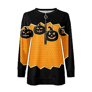 Fall Quarter Zip Collar Sweatshirts for Women Lapel Long Sleeve Blouses Sweatshirts Oversized Comfy Pullover Loose Fitting Graphic Blouse Zipper Quarter Zip Tops Printed V-Neck Tunic Top