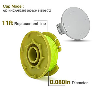 AC80RL3 String Trimmer Replacement Spool Compatible with Ryobi One Plus+ 18v 24v 40v Auto-Feed Cordless Trimmers, 11ft 0.08inch Spool Refills for Ryobi Weed Wacker String (16 Spools, 4 Caps)