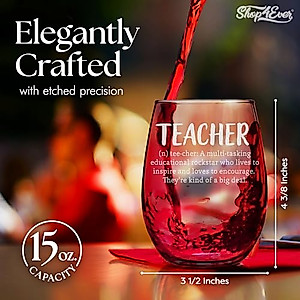 shop4ever Teacher Definition Laser Engraved Stemless Wine Glass Teacher Appreciation Day, Novelty Idea Gifts for Teacher, Retirement, Birthday