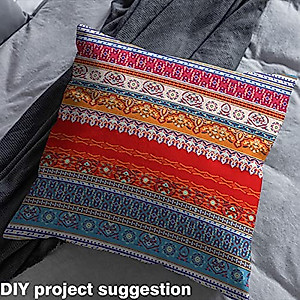 Bohemian Fabric by The Yard Red Boho Upholstery Fabric for Quilting Sewing Colorful Tribal Striped Outdoor Fabric Mandala Aztec Exotic Waterproof Fabric DIY Upholstery and Home Accents 1 Yard