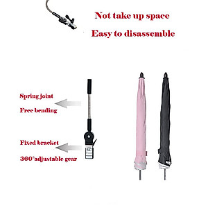 Baby Stroller Parasol, Clamp-On Shade Umbrella, with Umbrella Clip Fixing Device, 360 Degree Adjustable UV Protection, 79cm/31.1in Long, Suitable for Beach Chairs, Baby Strollers (Black)