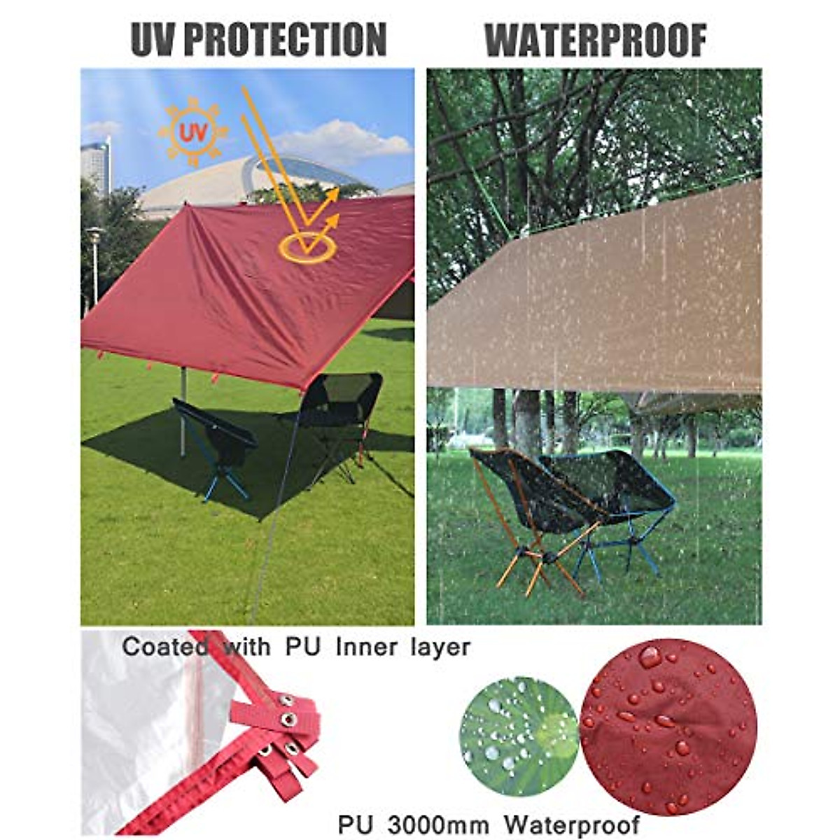 Waterproof Camping Tent Tarp Hammock Rain Fly - 118”x125”/177”x216”,Lightweight UV Protection Sun Shade Canopy,Multifunctional Footprint for Hiking,Backpacking (Green 9.8X 10ft)