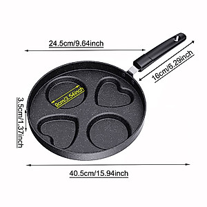 QNCIGER 9.7 "4-Hole Frying Pan Nonstick, Heart-Shaped Pancake Pan, Breakfast Egg Frying Pan Suitable for Gas Stove and Induction Cooker (Black)