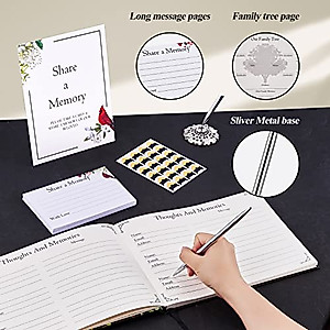 BADAWEN Funeral Guest Book, Celebration of Life Guest Book for Hardcover Green Cardinal Memorial Service Registry Decorations, Silver Pen and Memory Table Card Sign Included, Set of 5
