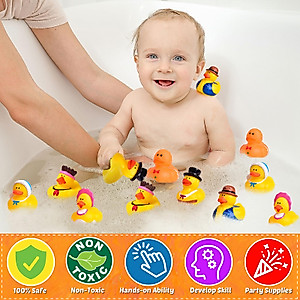 FUN LITTLE TOYS 12 PCS Thanksgiving Rubber Ducks in Bulk for Kids, Assorted Turkey & Pilgrim Toy Duckies for Bath Toys, Party Favors, Themed Bathtub Toys