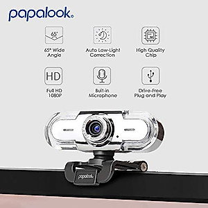 papalook Webcam 1080P Full HD PC Skype Camera, PA452 Web Cam with Microphone, Video Calling and Recording for Computer Laptop Desktop, Plug and Play USB Camera for YouTube, Compatible with Windows