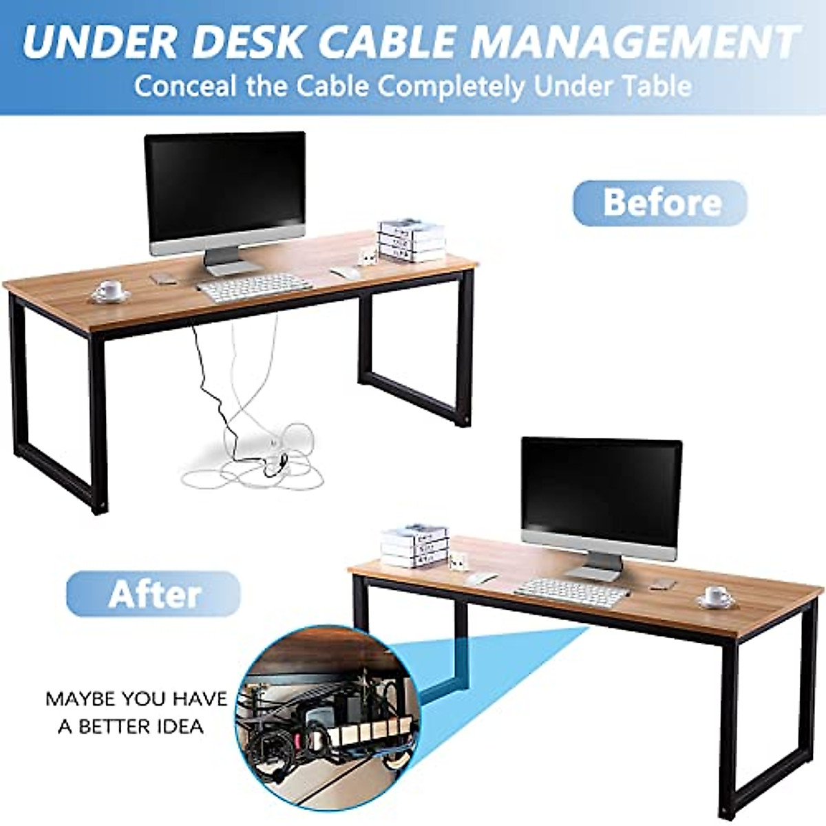 Quszmd Under Desk Cable Management Tray No Drill - Under Desk Cable Organizer for Wire Management. Super Sturdy Desk Cable Rack .Standing Desk Cable Management (16" Black Wire Tray)
