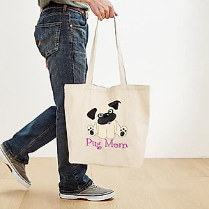 CafePress Pug Mom Tote Bag Natural Canvas Tote Bag, Reusable Shopping Bag