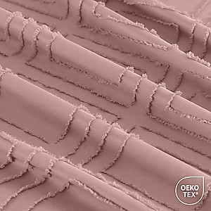 JELLYMONI Pink Duvet Cover King Size - Microfiber Tufted Duvet Cover Set, Boho Textured Duvet Cover Jacquard Rhombus Geometric Pattern Duvet Cover with Corner Ties & Zipper Closure