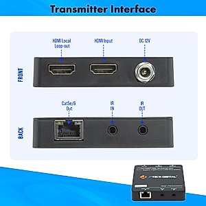 J-Tech Digital HDMI Extender 4K 60Hz Over Cat5e/6 Ethernet Cable Up to 230ft. Supports 4K Downscale HDMI Loop Out PoC HDR Bi-Directional IR [JTECH-EX230V2]