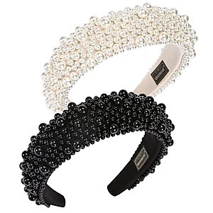 QIANXUAN Fashion Headbands For Women's Hair White Pearl Headbands For Girls Black Padded Headband Rhinestones Beading Pearls Hair Accessories Design Elegant Wide Hairbands