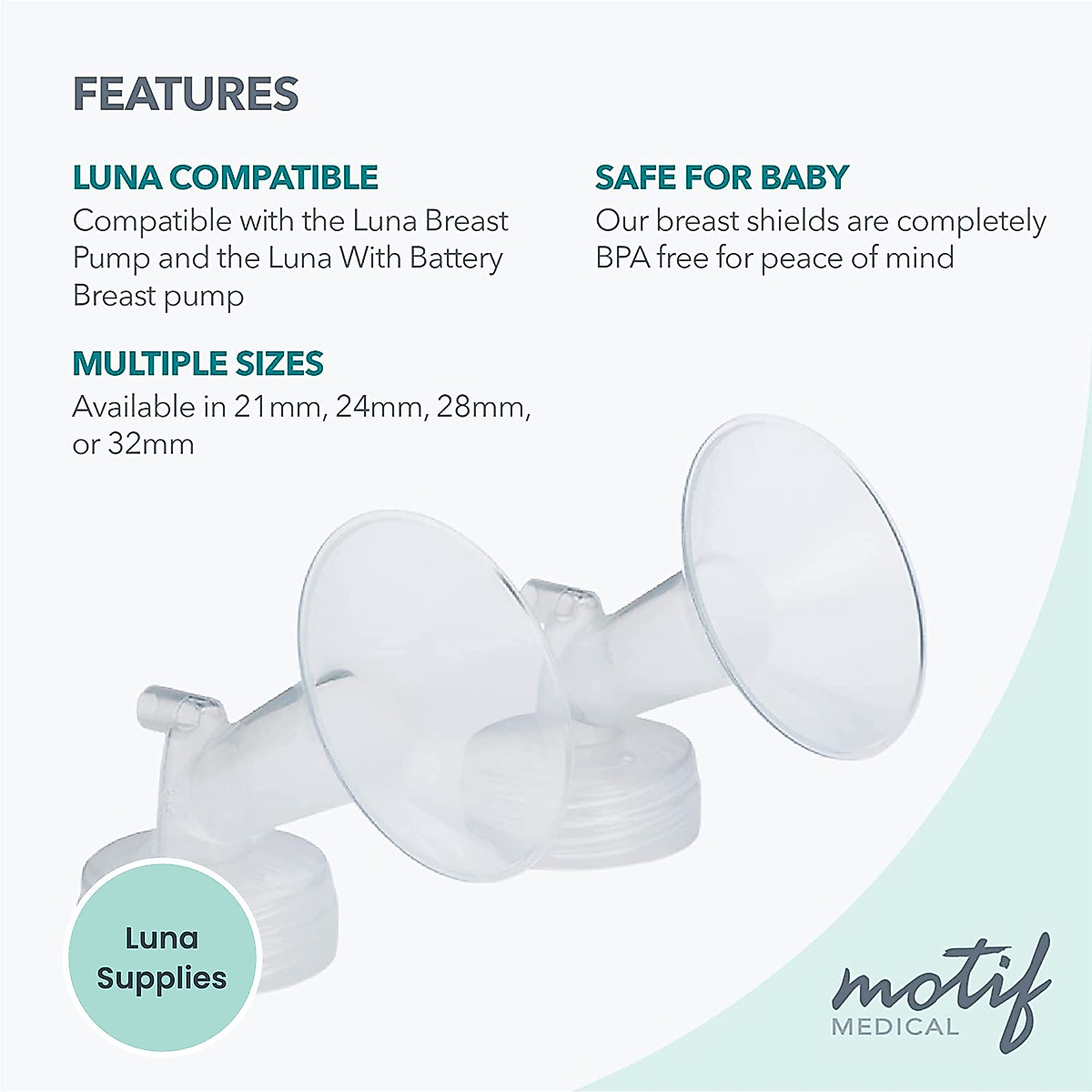 Motif Medical, Luna Breast Shields Flanges, Replacement Parts for Luna Breast Pump (16mm)