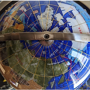 Limited Edition! Unique Art Since 1996 Blue Pearl Swirl Table Top Gemstone World Globe with Silver Zinc Alloy Stand (220MM/9 INCHES 4 LEG/BLUE PEARL OCEAN)