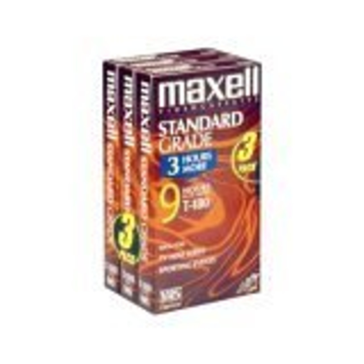 Maxell 213043 T180-GX Standard Grade VHS Video Tape - 3 Tapes