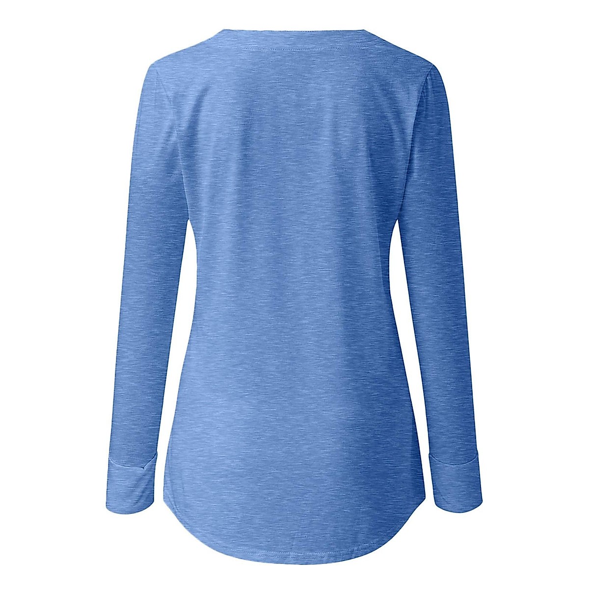 Aniywn Women's Ladies Thin Long Sleeve Tunic T-Shirt Baggy V-Neck Buttons Pure Color Tee Pullover Blouse Blue