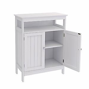 FRANSOUL Bathroom Floor Practical Storage Cabinet with a Double Shutter Door and Shelf for Kitchen, Entrance Area, Living Room, Include Ample Space,Easy to Assemble,White