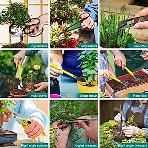 MOSFiATA Bonsai Tools Set 19 Pcs, High Carbon Steel Scissor Cutter Shears Set, Gardening Trimming Tools Set with Pruning Shears, Gardening gloves, Training Wire, Garden Plant Tools with PU Leather Bag