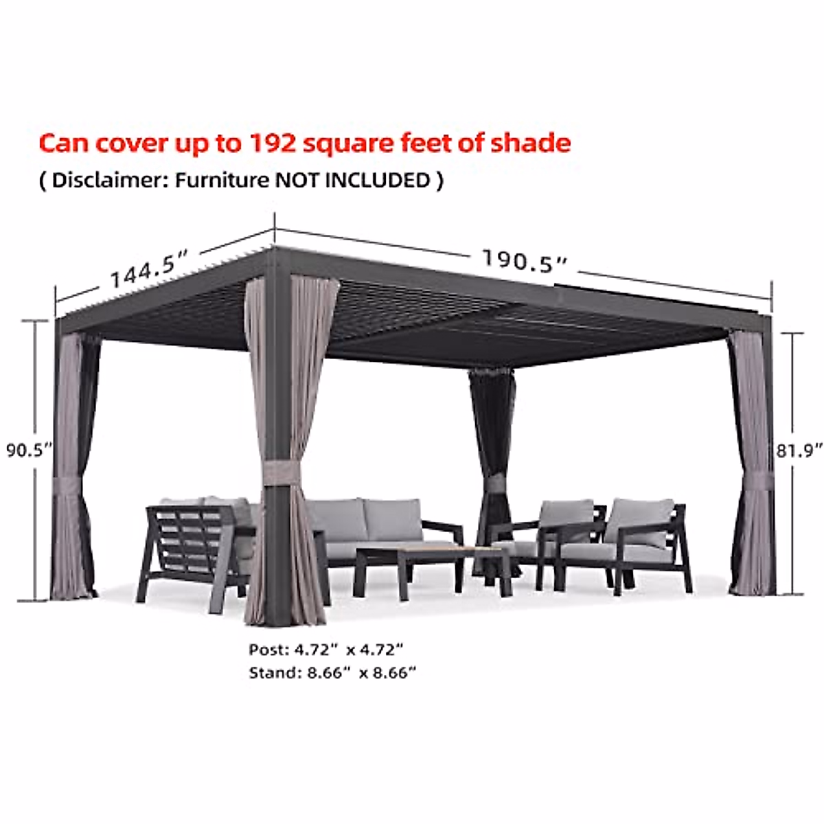 PURPLE LEAF Outdoor Louvered Pergola 12' × 16' Adjustable Metal Roof Hardtop Gazebo