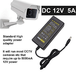 mxuteuk Security Camera Power Supply 12V 5A Power Supply AC Adapter 100-240V 50-60hz LED Power Transformers,with 8-Way Power Splitter Cable (2 Prong)