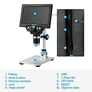 Koolertron 7" LCD Digital Microscope with 32G TF Card,12MP 1-1200X Magnification Handheld USB Microscope Camera,8 LED Light,Rechargeable Battery Microscope for Coins/Plant/Insect/Rock/PCB Soldering