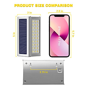 ROSHWEY Solar Outdoor Lights, 10 Pack 30 LED Fence Lights Waterproof Solar Powered Deck Post Lamps Stainless Steel Outside Step Lighting for Backyard Yard Walkway Stairs, Cool White Light